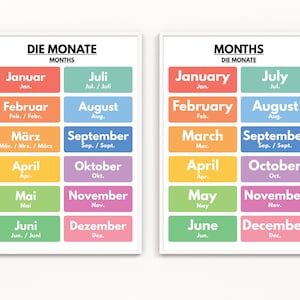German Language, MONTHS of THE YEAR in German, 2 Posters Set, German ...