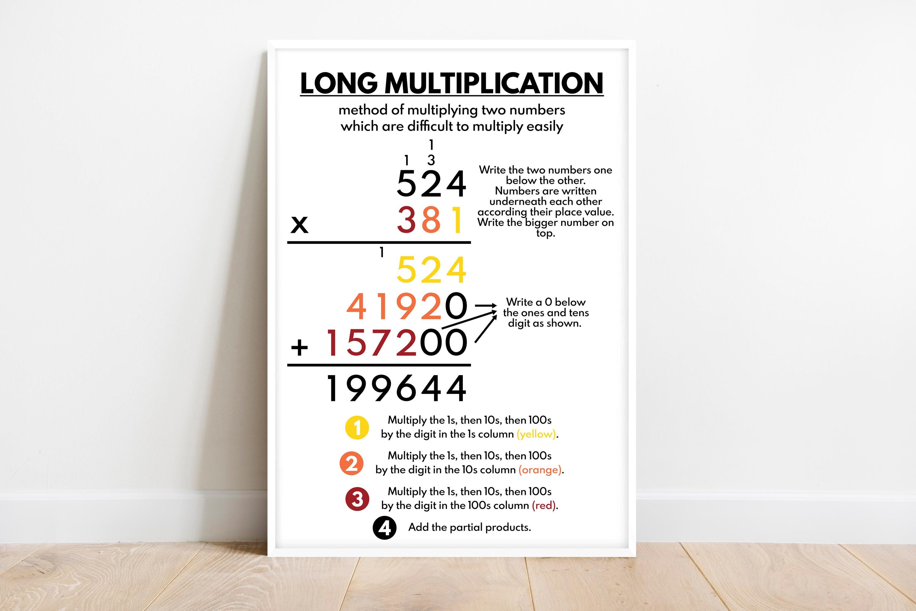 LONG MULTIPLICATION Poster, Educational Postesr for Kids, Math ...