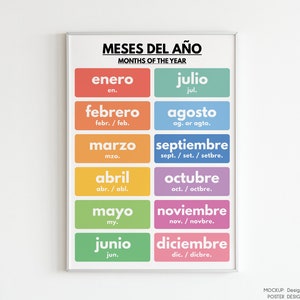 Spanish Language, MONTHS of THE YEAR Set of 2 Posters, Spanish ...