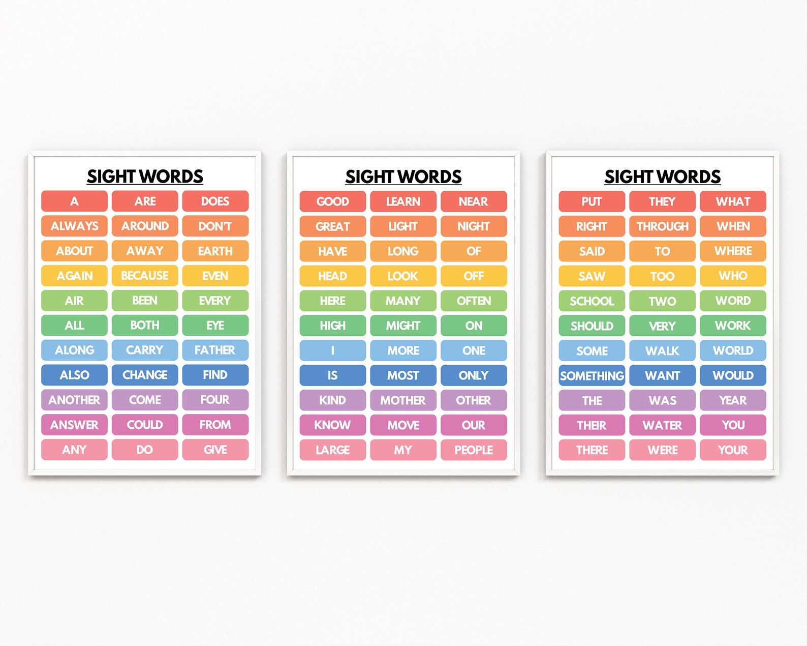 SIGHT WORDS Set of 3 Posters 99 Words Reading Skills - Etsy
