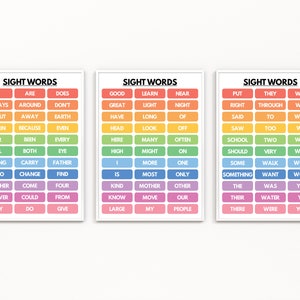 SIGHT WORDS- Set of 3 Posters, 99 Words, Reading Skills, English ...