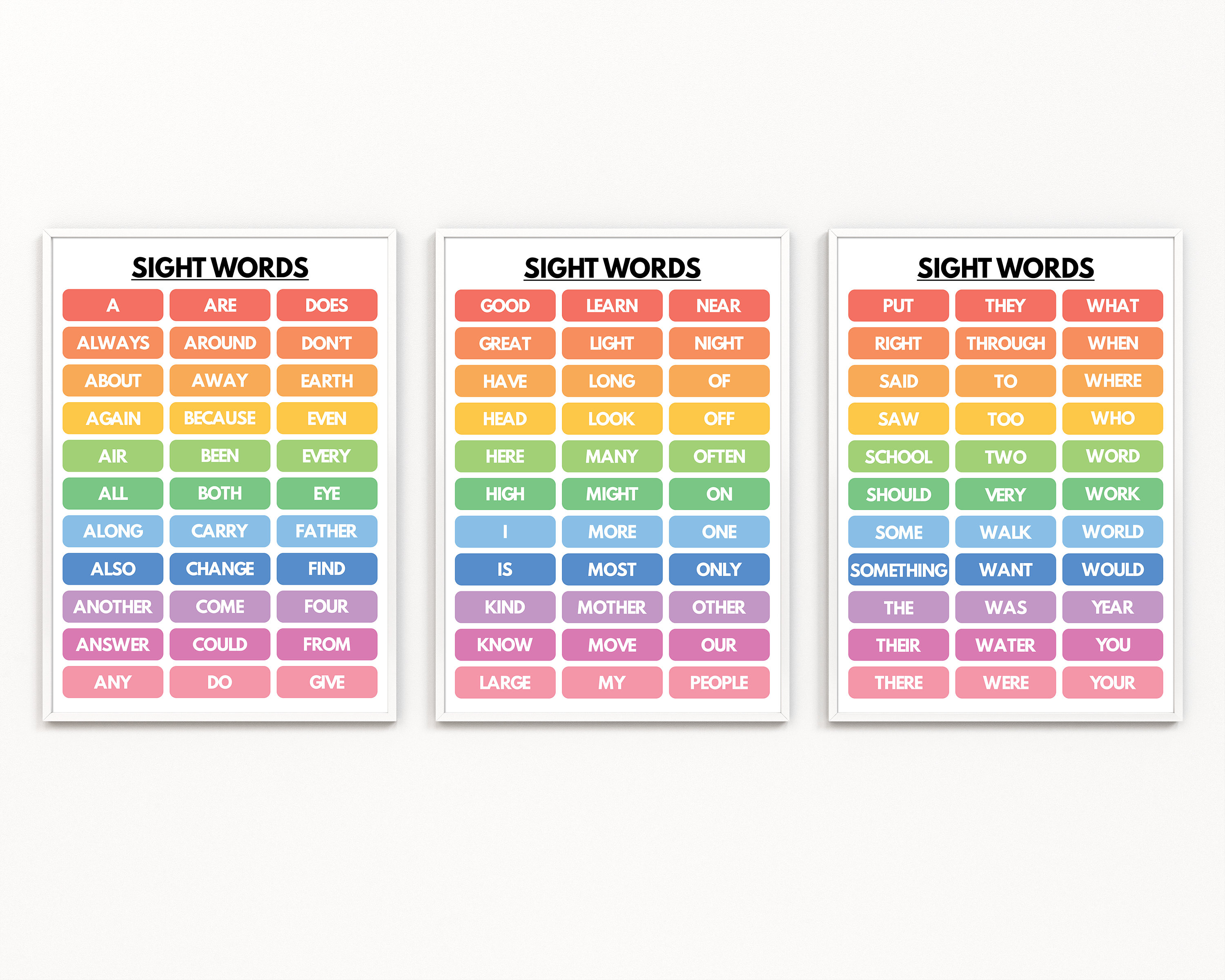 SIGHT WORDS Set of 3 Posters 99 Words Reading Skills - Etsy
