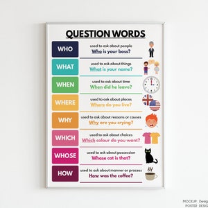 QUESTION WORDS POSTER, English Language, Grammar Chart, English ...