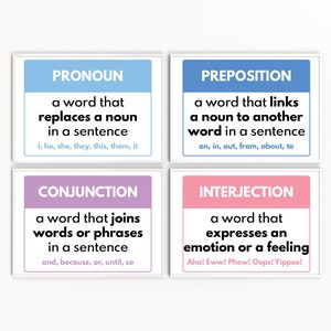 PARTS OF SPEECH 8 Posters Set, English Grammar, Classroom Poster ...
