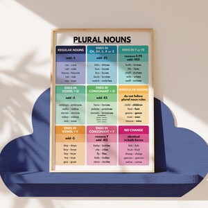 PLURAL NOUNS POSTER, Grammar Chart for Homeschool, Classroom Wall Decor ...