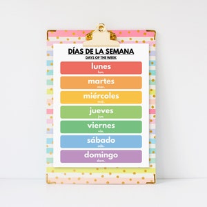 Spanish Language, DAYS of THE WEEK in Spanish, 2 Posters, Spanish ...