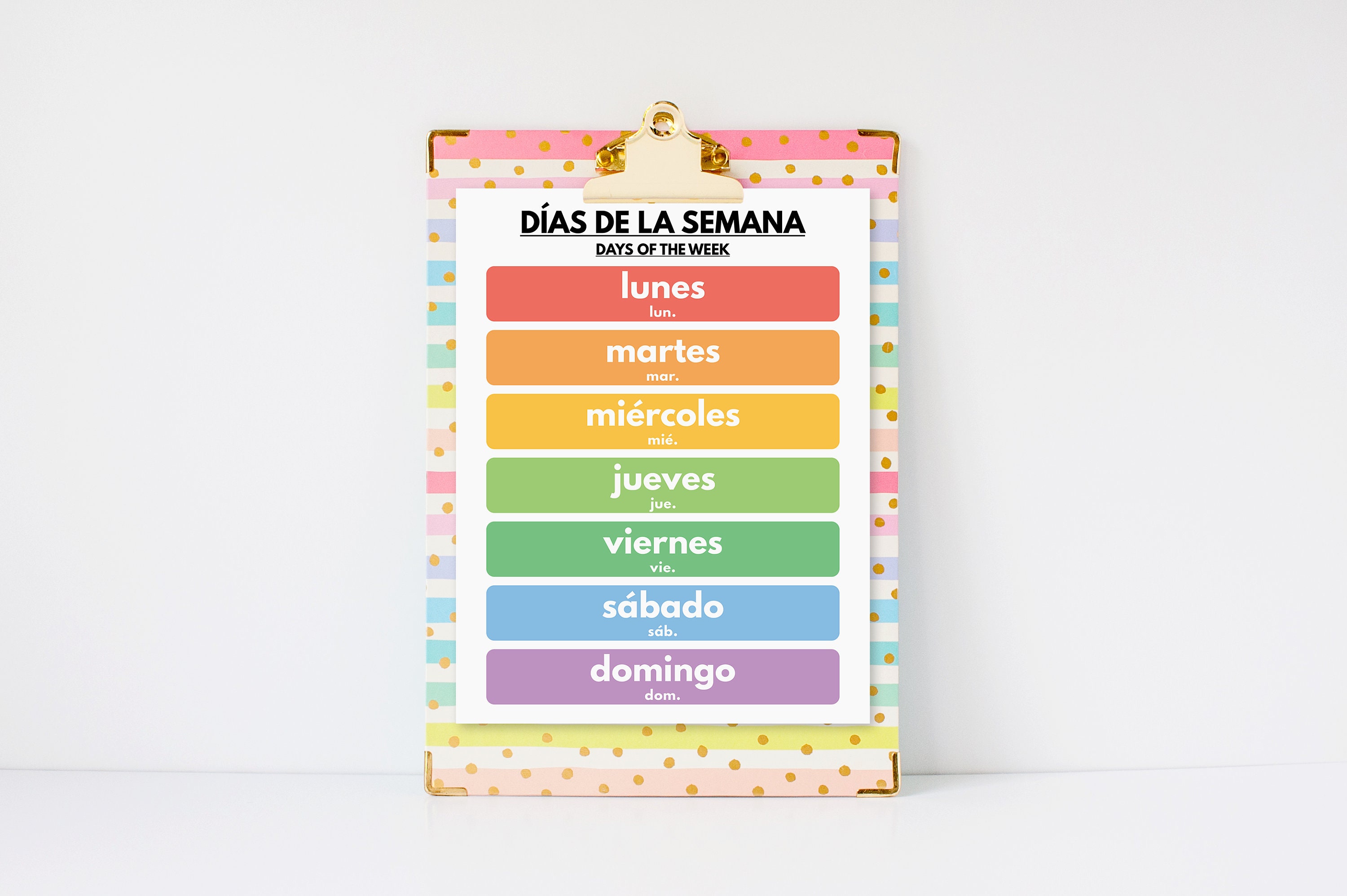 Spanish Language, DAYS of THE WEEK in Spanish, 2 Posters, Spanish ...