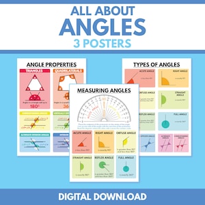 ANGLES POSTERS SET, Types of Angles, Measuring Angles, Properties ...