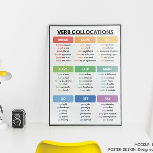 VERB COLLOCATIONS, Grammar Chart for Homeschool, Classroom Poster ...