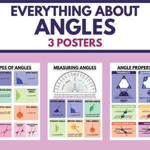 ANGLES POSTERS SET: Types of Angles Measuring Angles Angle - Etsy