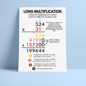 LONG MULTIPLICATION Poster, Educational Postesr for Kids, Math ...