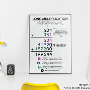 LONG MULTIPLICATION Poster, Educational Poster for Kids, Rainbow Colors ...