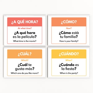 Spanish Language, QUESTION WORDS Set of 12 Letter Size Posters, Grammar ...