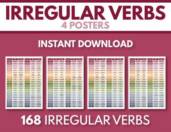 168 IRREGULAR VERBS Set of 4 Posters English Language - Etsy