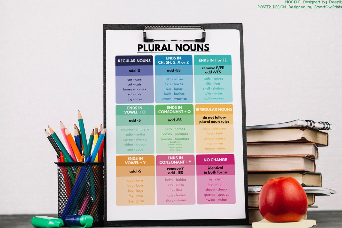 PLURAL NOUNS POSTER Grammar Anchor Chart for Homeschool - Etsy