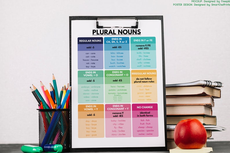 PLURAL NOUNS POSTER Grammar Anchor Chart for Homeschool - Etsy