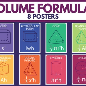 VOLUME FORMULAS Set of 8 Posters 3D Geometry 3D Shapes | Etsy
