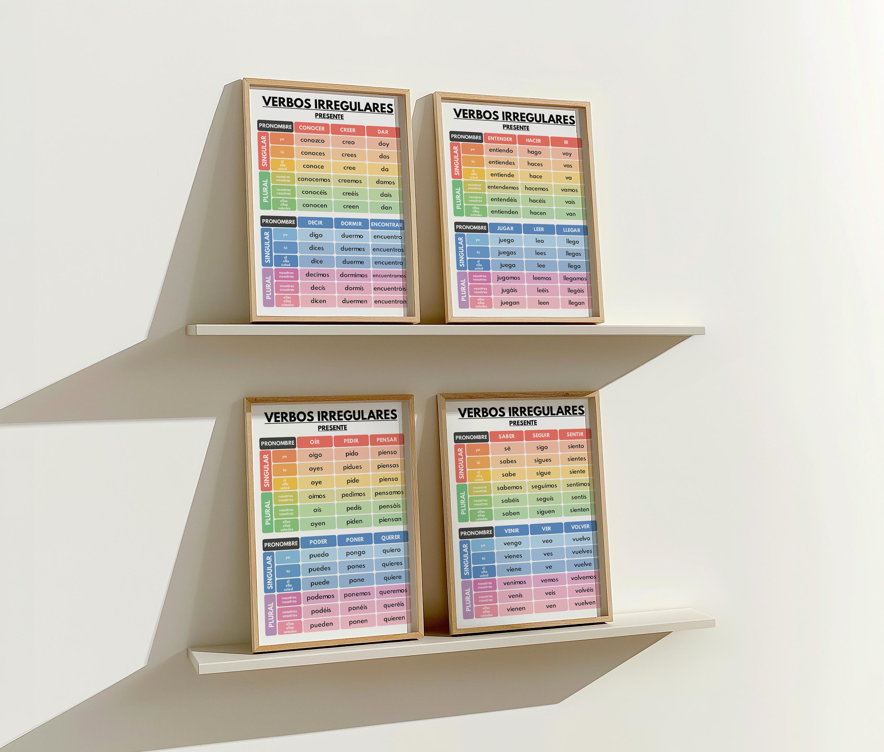 Spanish Language, IRREGULAR VERBS, Verb Conjugation, Grammar Chart ...