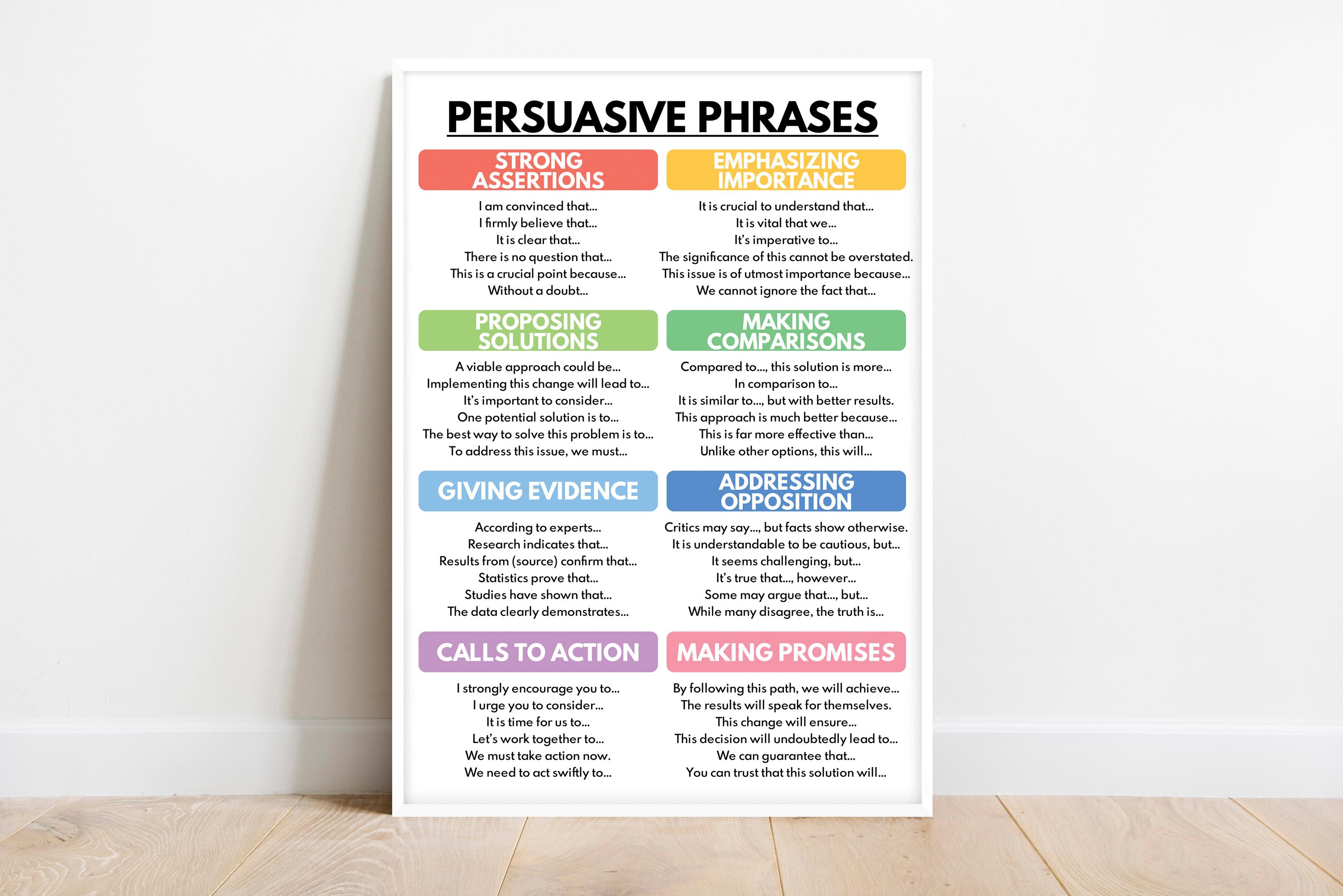 PERSUASIVE PHRASES POSTER, Expand Persuasive Vocabulary, Homeschool ...