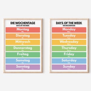 German Language, DAYS of THE WEEK in German, 2 Posters Set, German ...