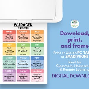 German Language, QUESTION WORDS POSTER, Grammar Chart, Classroom Decor ...