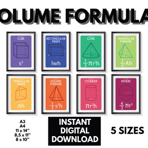 VOLUME FORMULAS set of 8 posters 3D Geometry 3D Shapes | Etsy