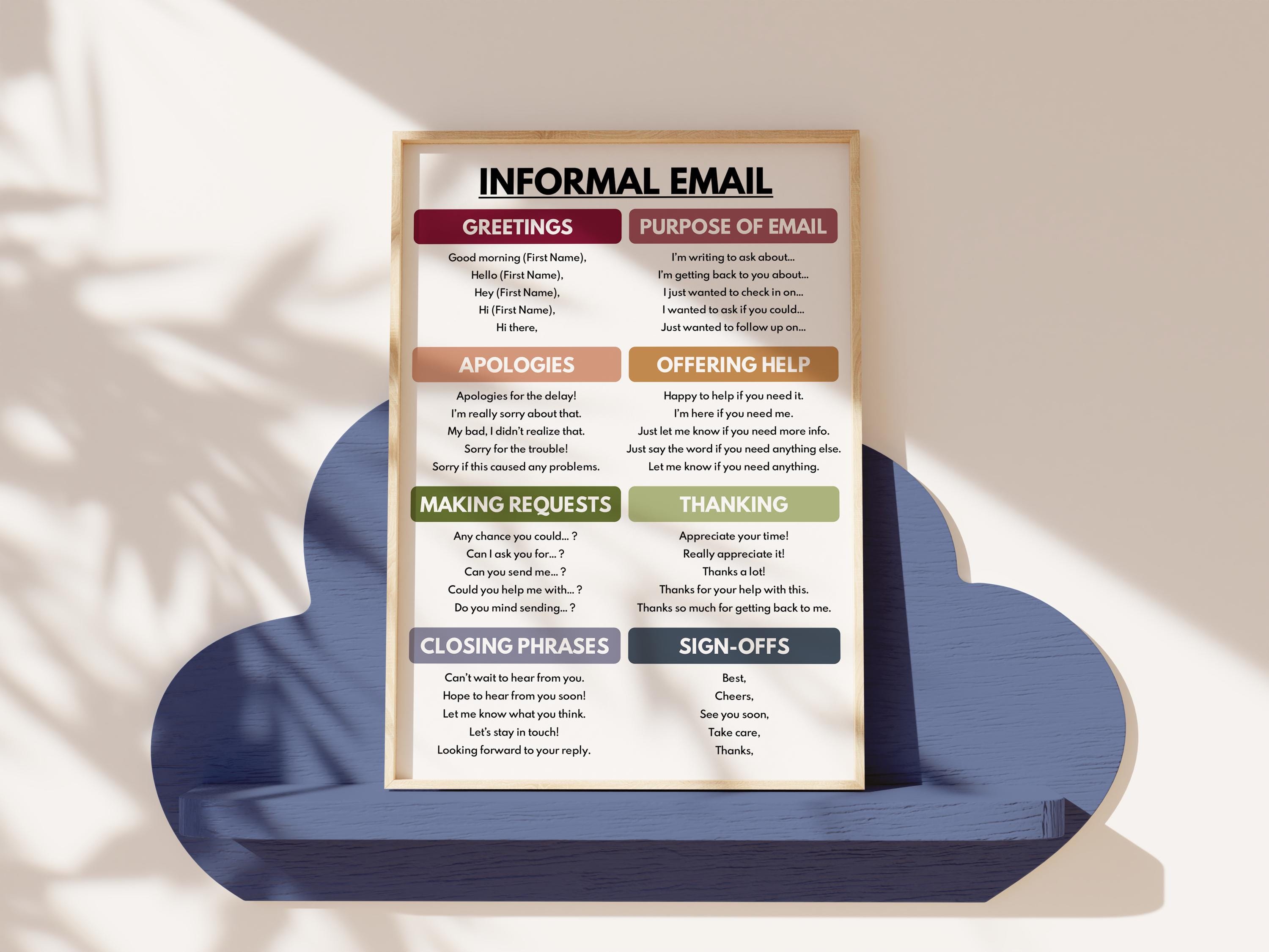 INFORMAL EMAIL WRITING Phrases Poster, How to Write an Email ...