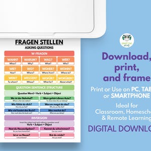 German Language, ASKING QUESTIONS POSTER, W-fragen, Questions Words ...