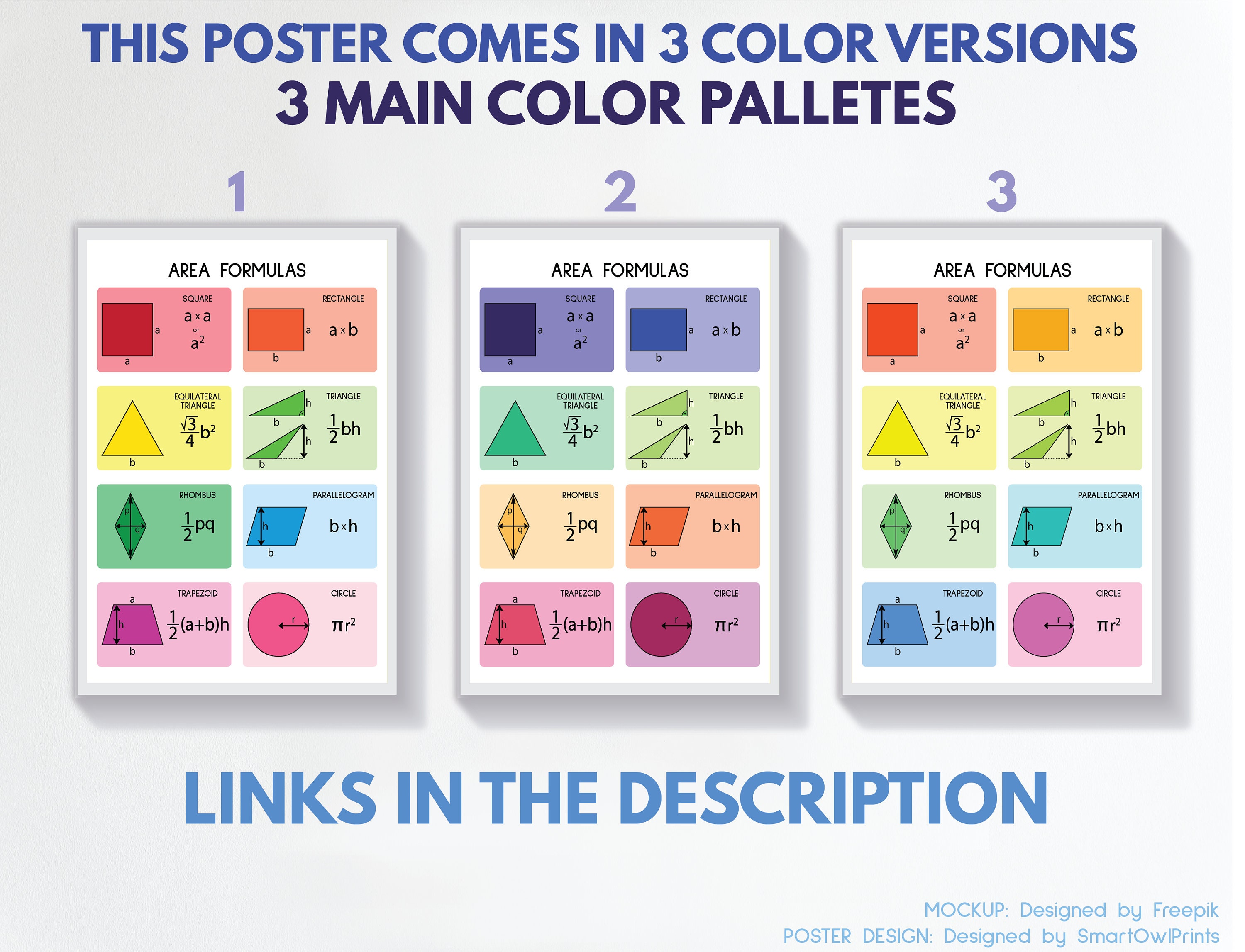 AREA FORMULAS, Geometry, Geometric Shapes, Educational Poster, Math ...
