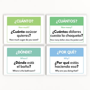Spanish Language, QUESTION WORDS Set of 12 Letter Size Posters, Grammar ...
