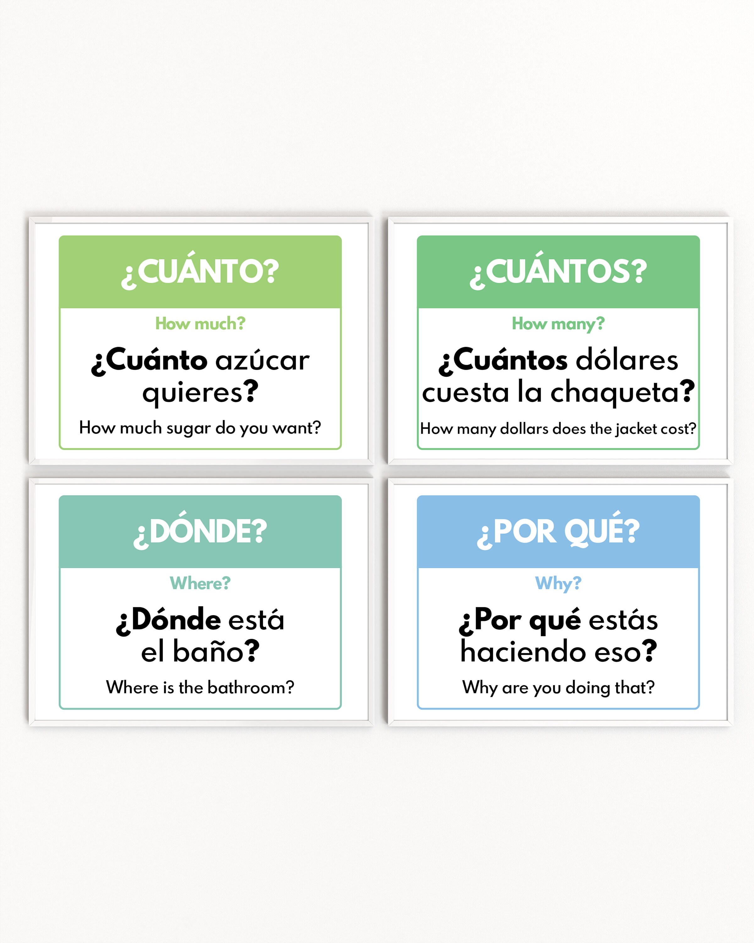 Spanish Language, QUESTION WORDS Set of 12 Letter Size Posters, Grammar ...