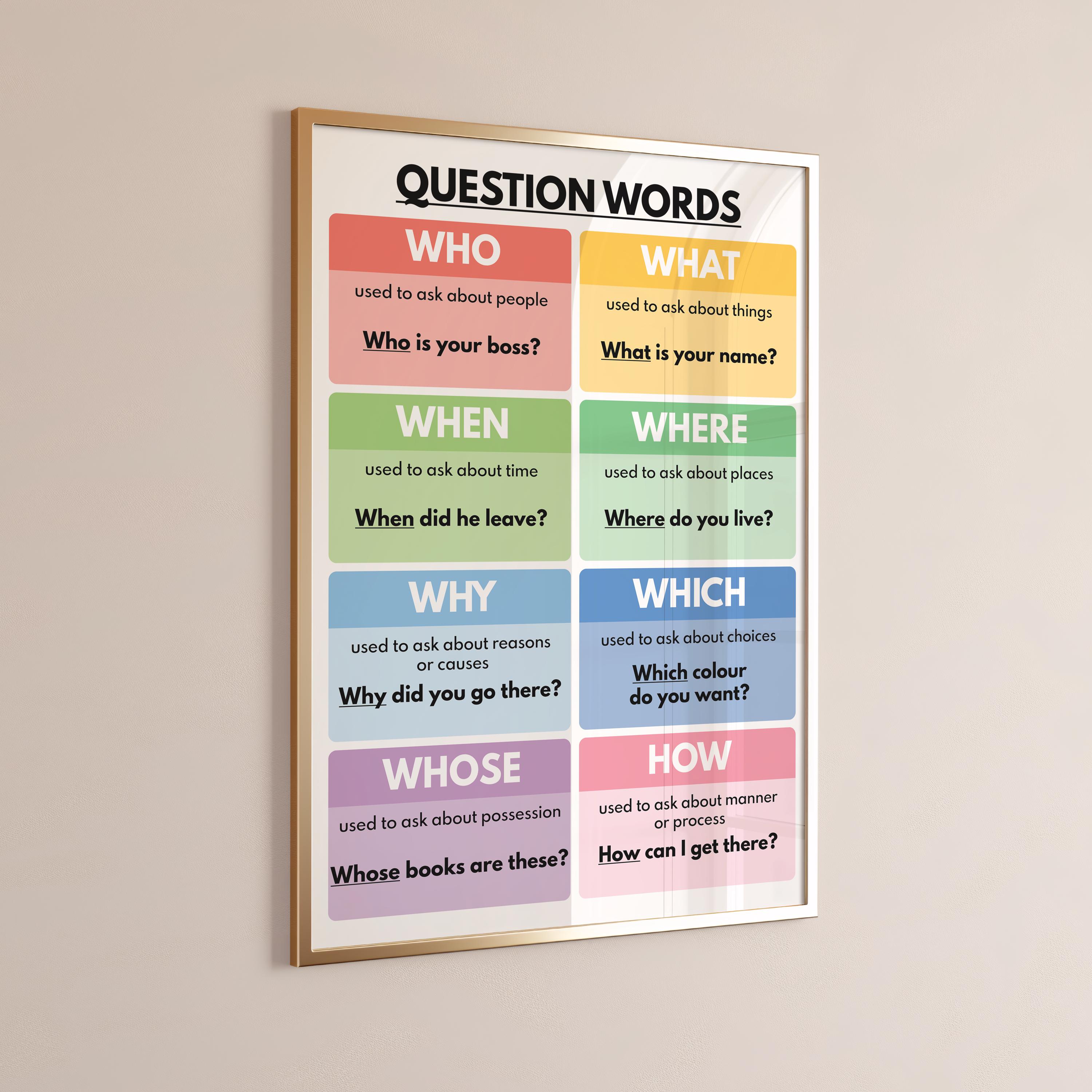 QUESTION WORDS POSTER, English Language, Grammar Chart, English ...