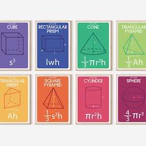 VOLUME FORMULAS Set of 8 Posters, 3D Geometry, 3D Shapes, Educational ...