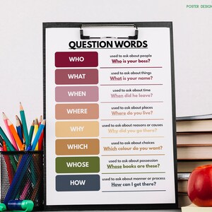 QUESTION WORDS POSTER, English Language, Basic Vocabulary Chart ...