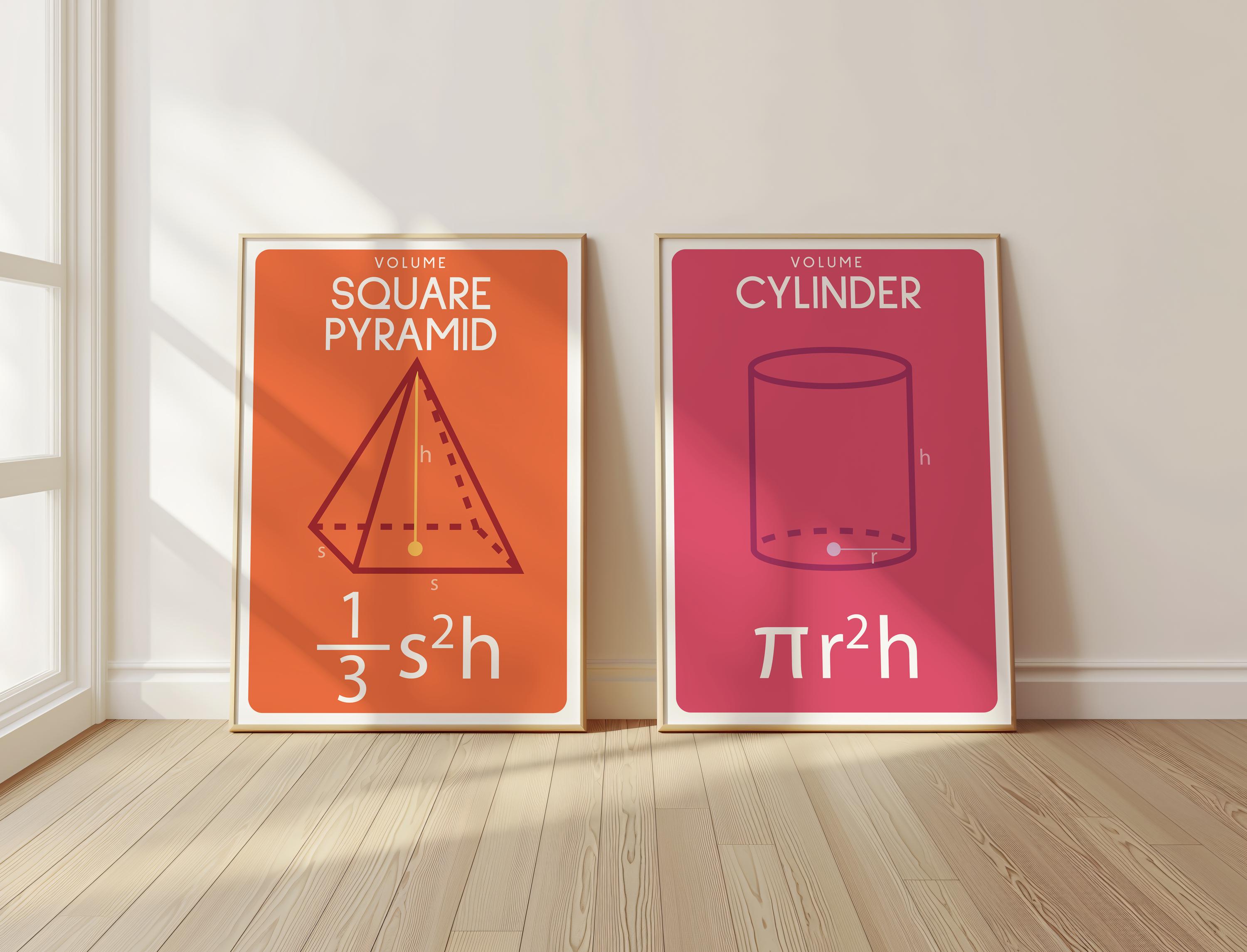 VOLUME FORMULAS Set of 8 Posters, 3D Geometry, 3D Shapes, Educational ...