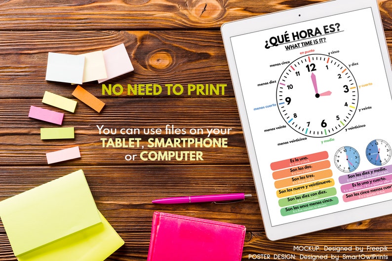 TELLING TIME poster Spanish language educational poster | Etsy