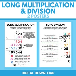 LONG MULTIPLICATION and DIVISION Posters, Educational Posters for Kids ...