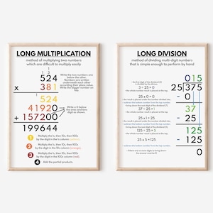 LONG MULTIPLICATION and DIVISION Posters, Educational Posters for Kids ...