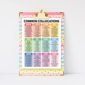 COMMON COLLOCATIONS, English Language, Vocabulary, Educational Poster ...