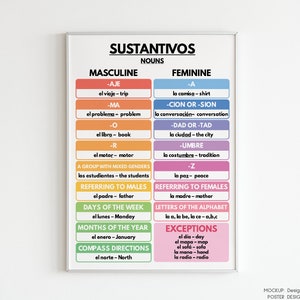 Spanish Language, NOUNS POSTER, Grammar Chart, Spanish Classroom Poster ...