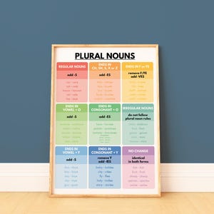 PLURAL NOUNS POSTER, Grammar Rules Chart for Homeschool, Classroom Wall ...