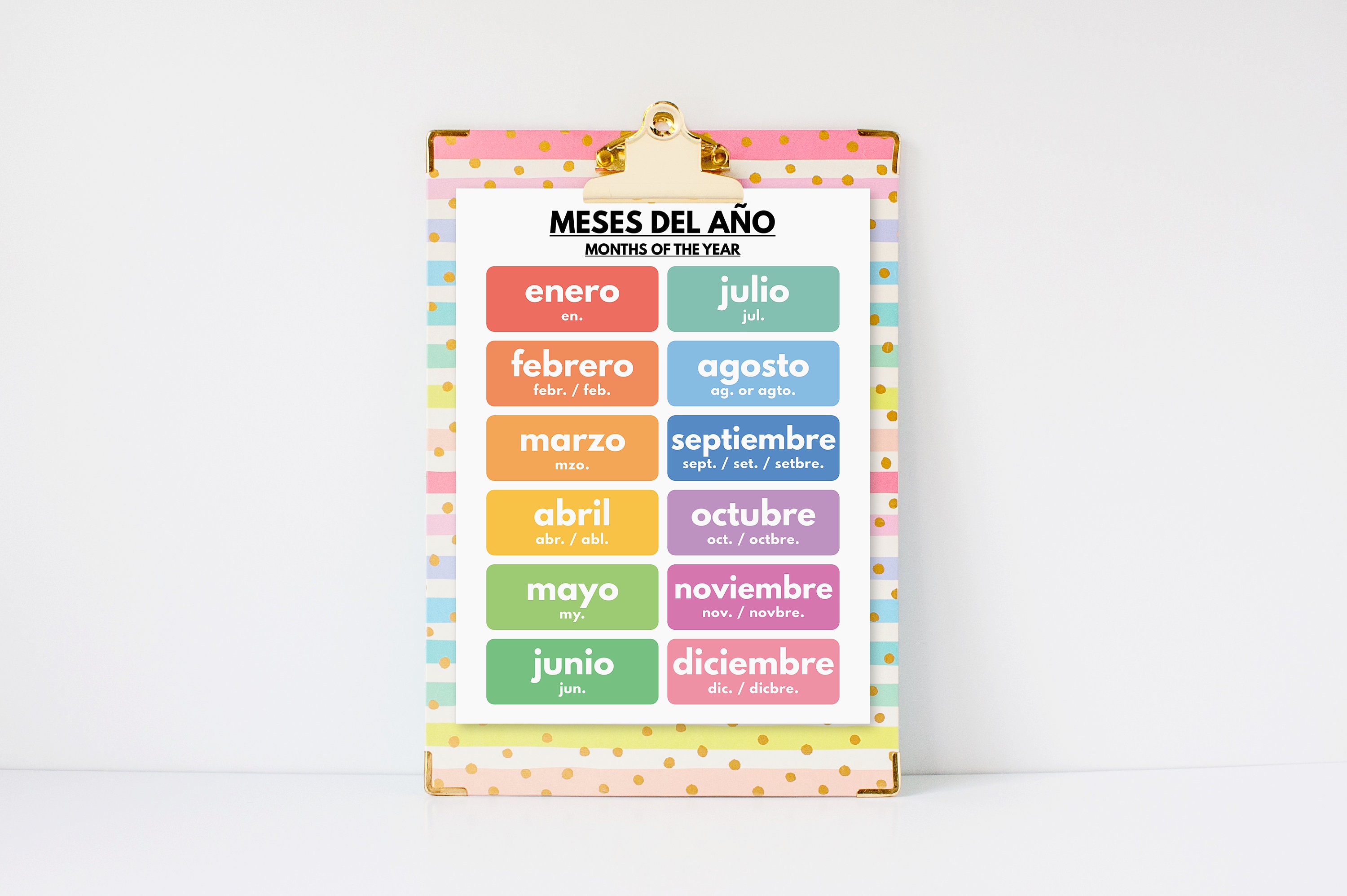 Spanish Language, MONTHS of THE YEAR Set of 2 Posters, Spanish ...