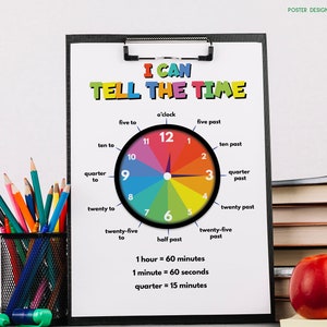 Learn to TELL TIME, Educational Poster, What Time is It Telling Time ...