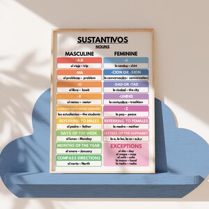 Spanish Language, NOUNS POSTER, Grammar Chart, Spanish Classroom Poster ...