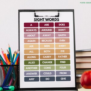 99 SIGHT WORDS POSTER, Reading Learning, Learn English, Classroom Wall ...