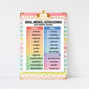 Spanish Language, DAYS MONTHS SEASONS in Spanish, Quick Reference Cheat ...