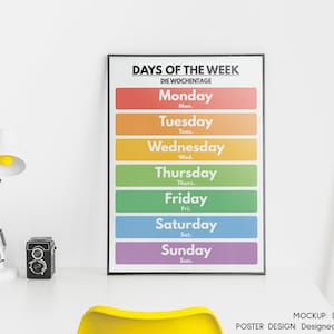 German Language, DAYS of THE WEEK in German, 2 Posters Set, German ...