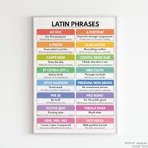LATIN PHRASES POSTER, Vocabulary, Chart for Homeschool, English ...