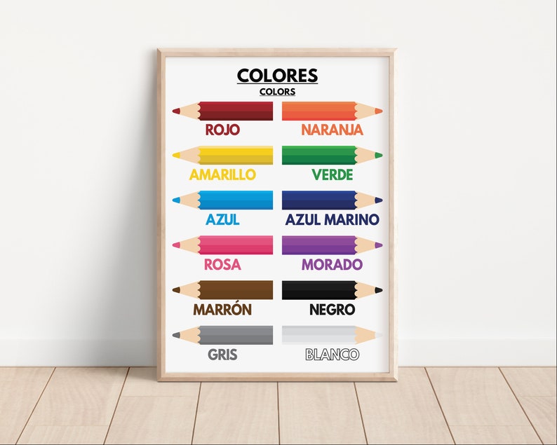 COLOR NAMES for Kids, Spanish Language, Educational Poster, Learn ...