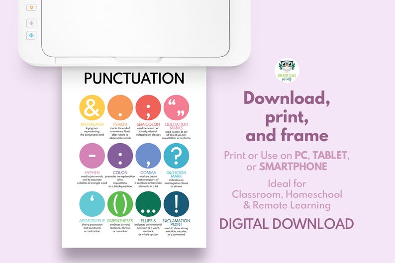PUNCTUATION POSTER, English Language, Grammar Anchor Chart for ...